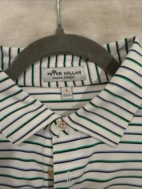 Peter Millar | Shirts | Peter Millar White Polo With Green Navy Stripes ...